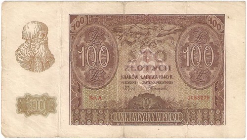 Poland banknote - 100 zlotych - year 1940 - WW2 - Nazi German ...