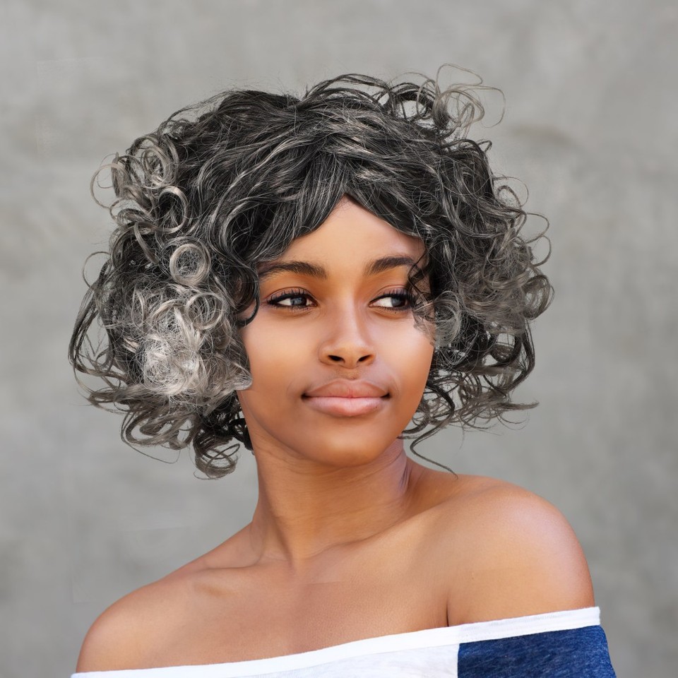afro wigs cosplay Women Afro Curly Black Silver | eBay