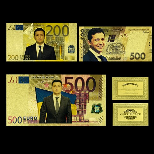 3pcs Ukraine 6th President Zelensky 200/500/500 Euro Gold Plastic ...