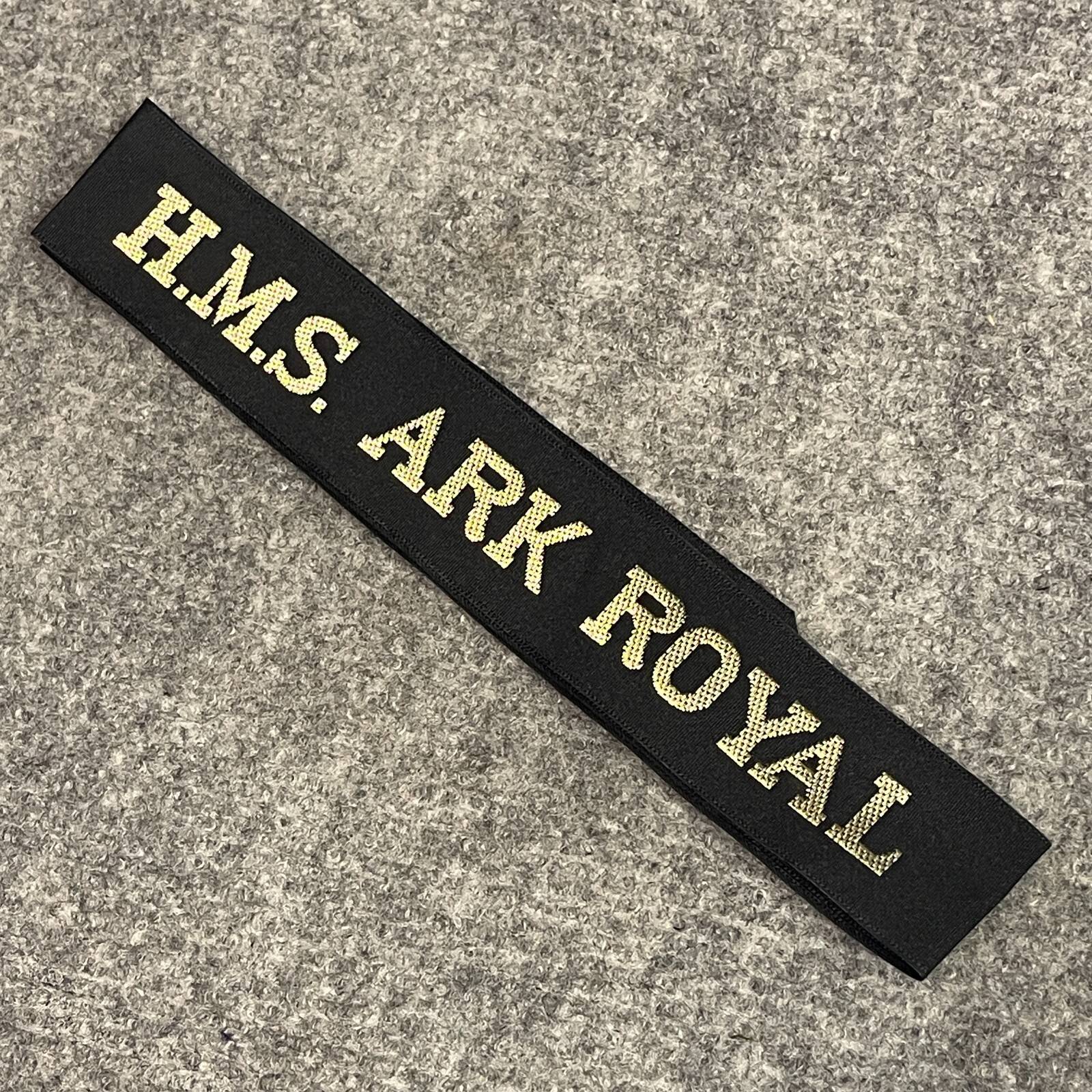 ROYAL NAVY SURPLUS ISSUE WOVEN CAP HAT TALLIES, BLACK WITH GOLD TEXT ...