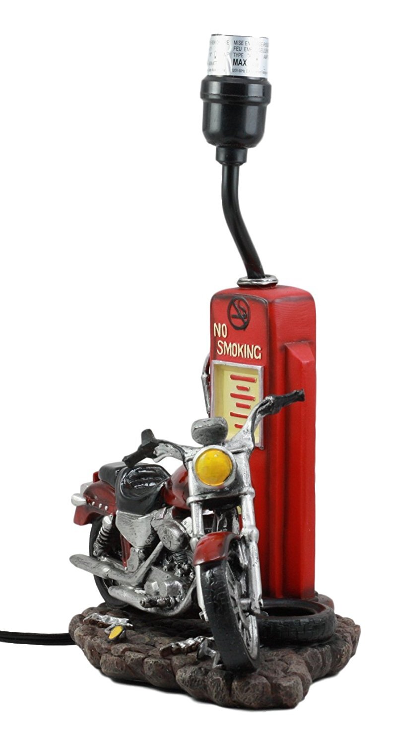 Vintage Retro Red Motorcycle By Classic Gas Pump Desktop Table Lamp 19 ...