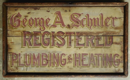 1890s DOUBLE-SIDED PAINTED WOOD PLUMBING & HEATING SIGN | eBay