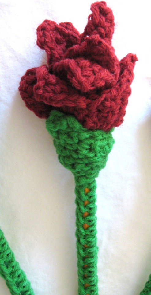 ROSE Flower MAROON Burgundy GREEN STEM a HANDMADE Knit CROCHET Floral ...