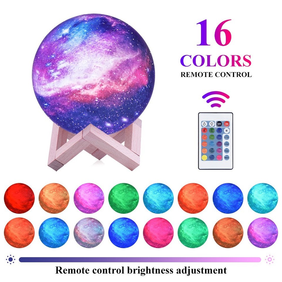 Galaxy Lamp LED 3D Printing Moon Light 5.9 inch16 color, Remote & Touch ...
