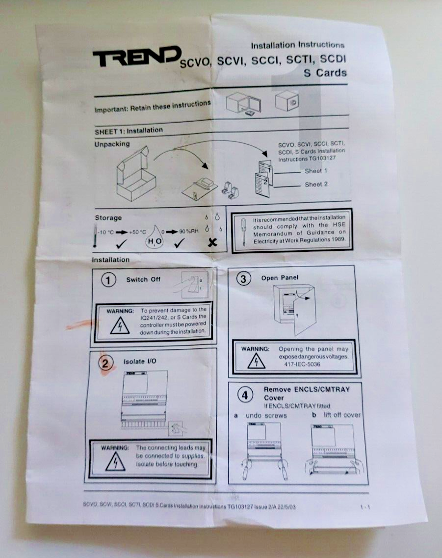Trend SCVO Cards - NEW (4 no. in box) - for IQ241/242 Controllers ...