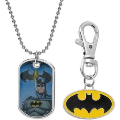 Batman Key Chain and Dog Tag Necklace- DC comics Tin Box Gift Set | eBay