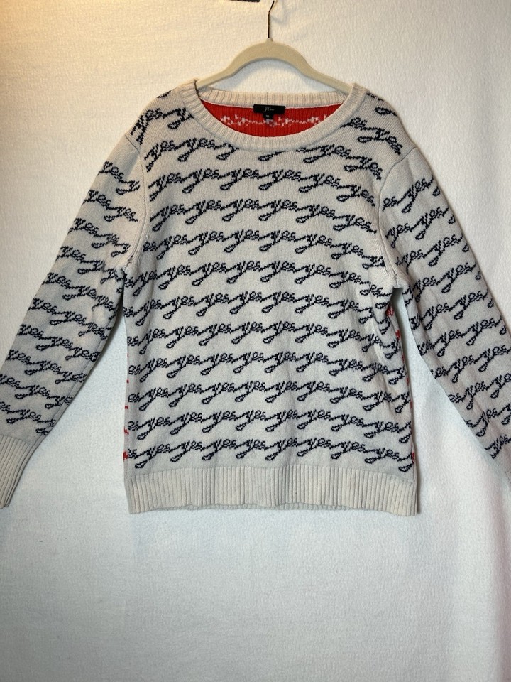 J. Crew Yes No Colorblock Red Blue Cursive Writing Merino Wool Crewneck ...