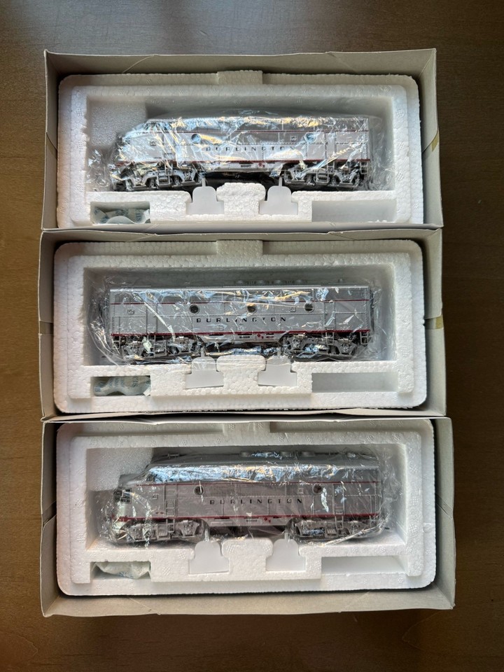 Precision Craft HO 306 CB&Q EMD F3 ABA Set Sound/DC/DCC A/B Lashed Up NIB | eBay