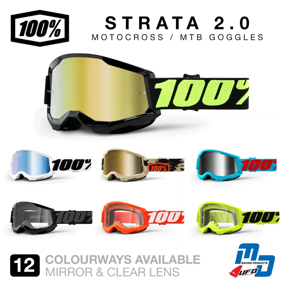 100% STRATA 2.0 Goggles Off-Road Motocross Goggles MTB Quad 100 Percent ...