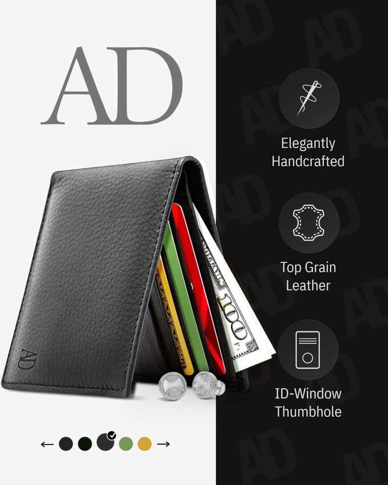 Mens Wallet Leather Slim Wallet For Men Bifold Wallets With ID Window ...