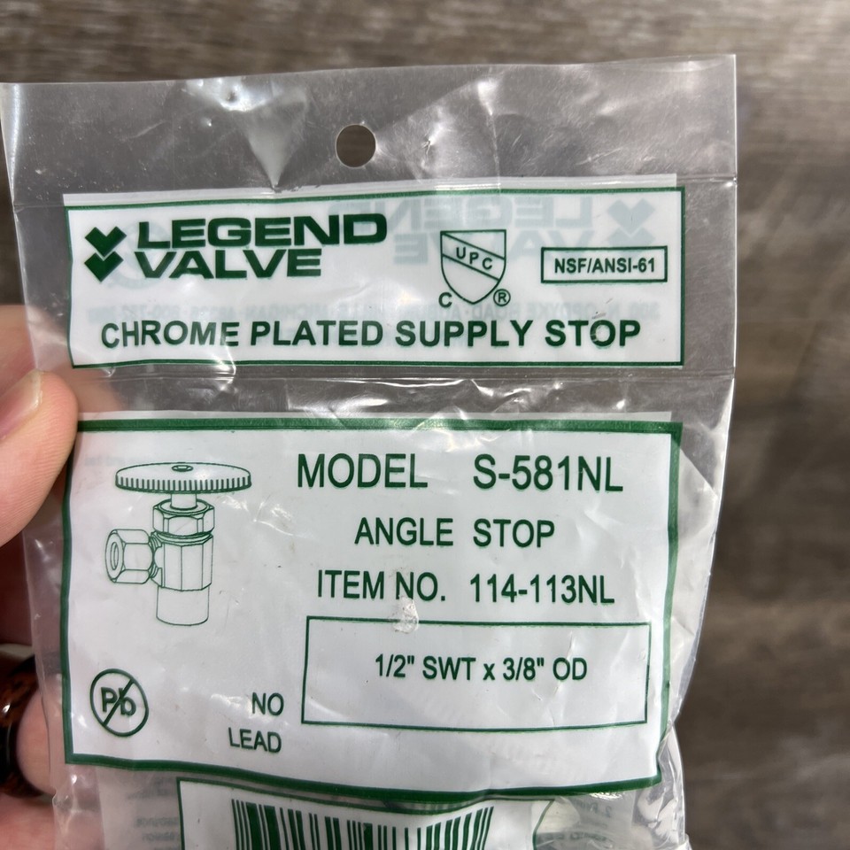 Legend Valve T-581NL 114-113NL Angle Stop Chrome Valve 1/2" SWT x 3/8 ...