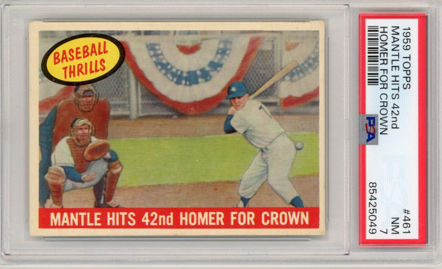 1959 Topps Mickey Mantle #461 Hits 42nd Homer For Crown PSA 7 - NM SET ...