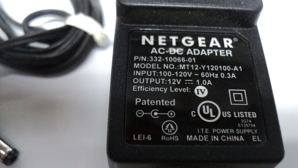 Netgear 332-10066-01 12VDC 1.0A Genuine Original AC Power Adapter ...