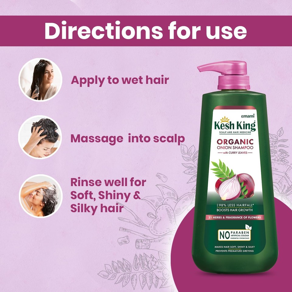 Emami Kesh King Organic Onion Shampoo With Curry Leaves Reduces Hair ...
