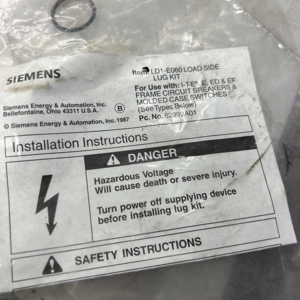 SIEMENS LD1-E060 LOAD SIDE LUG KIT Lot Of 3 New Sealed Bag E Frame ...