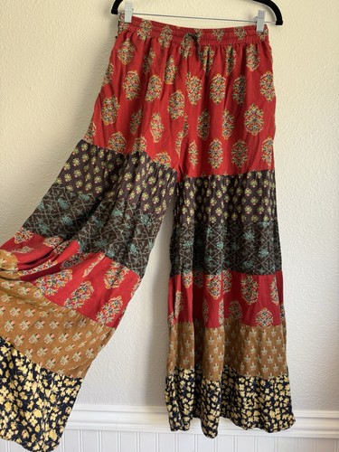 Sacred Threads Boho Hippie Tiered Pants Wide Leg Cottagecore Elastic ...