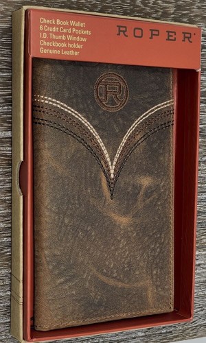 ROPER BROWN GENUINE DISTRESSED LEATHER RODEO WALLET/CHECKBOOK COVER | eBay