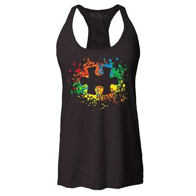 Autism Awareness Splatter Paint Puzzle Piece Racerback Tank Top Autism ...