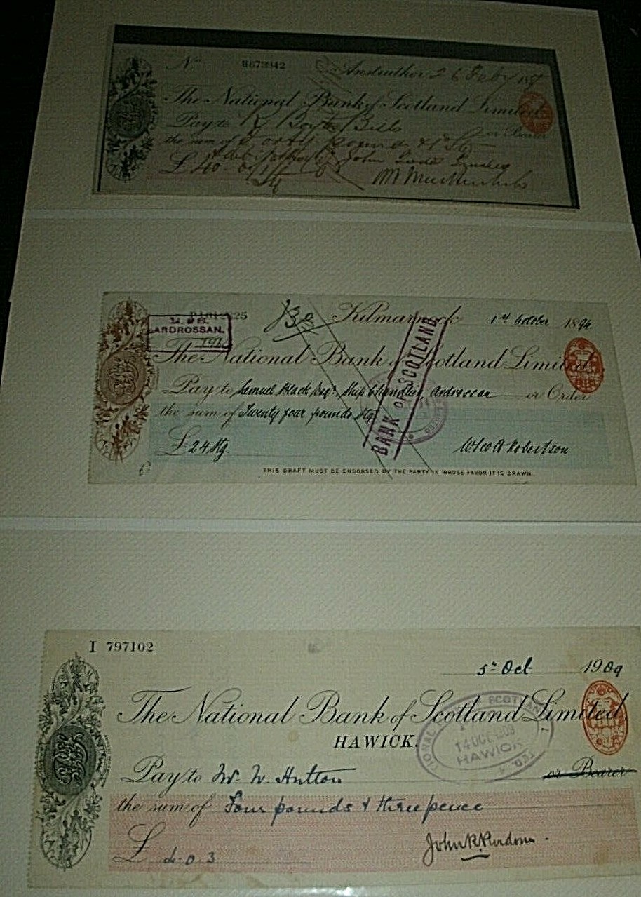 Six Vintage Bank of Scotland Cheques 1868-1909 | eBay UK