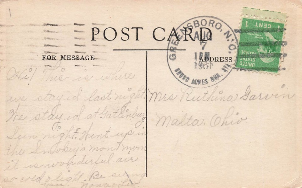 SEDGEFIELD NC GARRETTS GRADE A MOTEL VINTAGE ROADSIDE POSTCARD 1951 ...