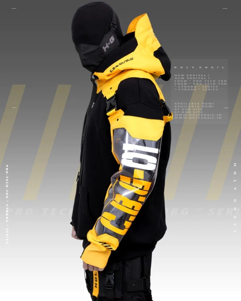 Men's Techwear Yellow Jacket Rugged fleece Pullover Hoodie Holygrail C ...