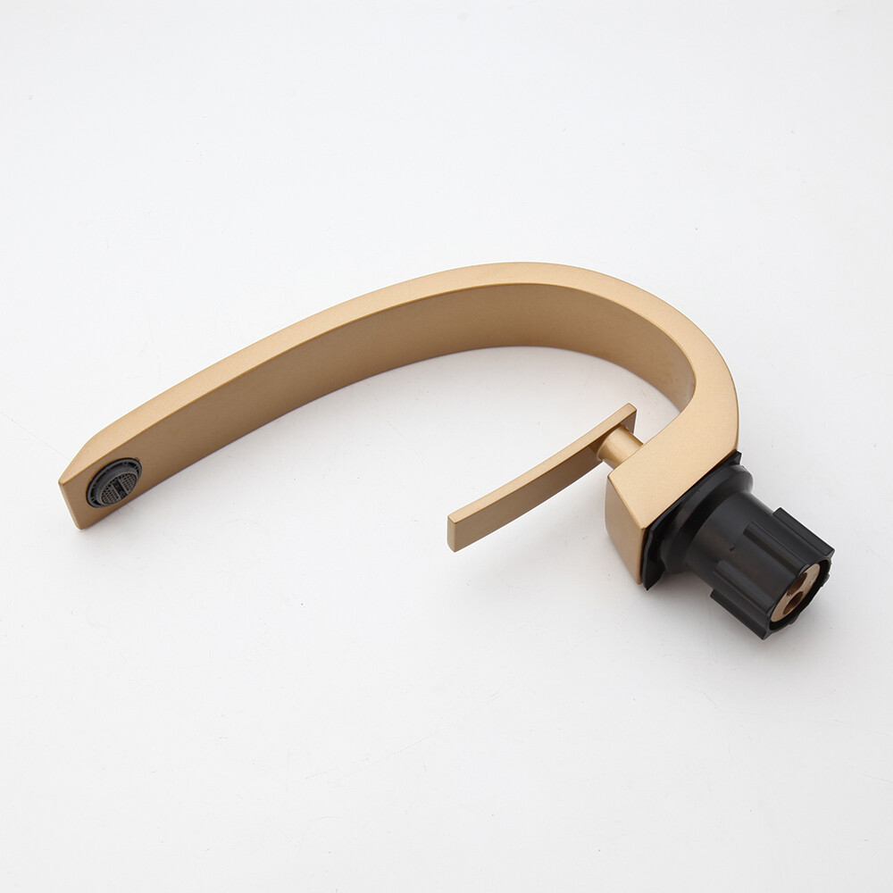 Brushed Golden Bathroom Faucet Single Handle Deck Mounted Brass Mixer ...