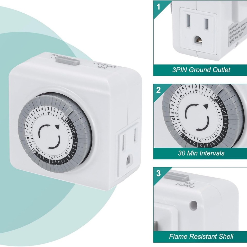 2 Pack 110-125V 3-Pin Timer Switch For Street Light 24-Hour ...