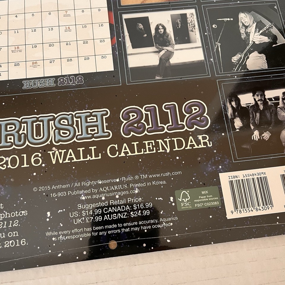 RUSH 2112 Official 2016 Wall Calendar Iconic Trio Tour Throughout 2016 ...