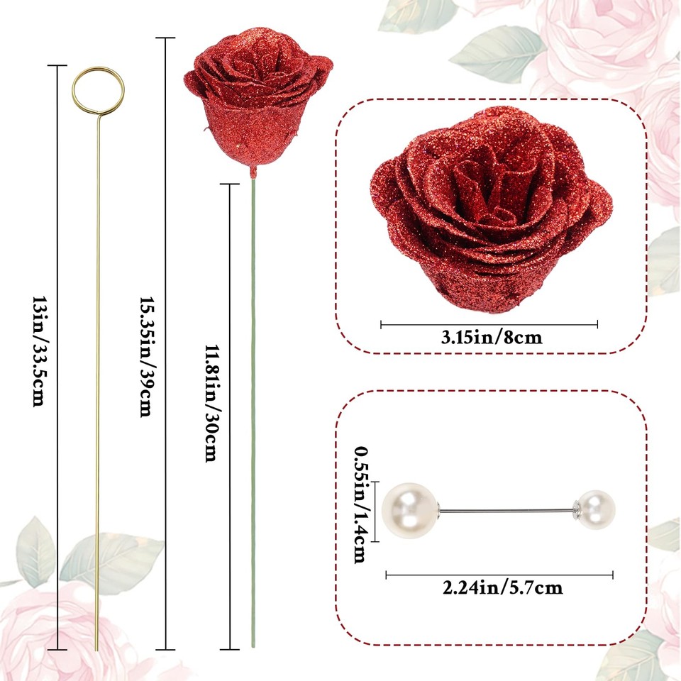 Red Glitter Roses Bouquet, DIY Fake Flowers Bouquet, Everlasting Shiny ...