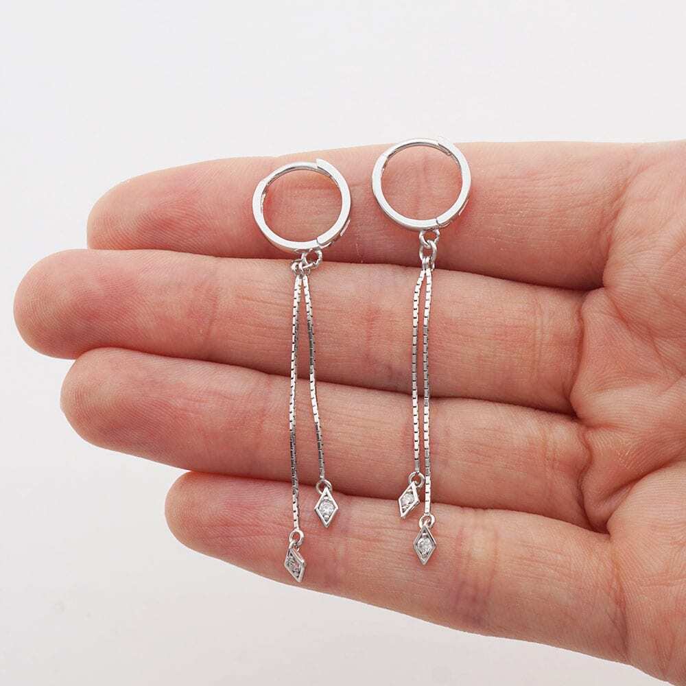 14K White Gold Box Chain Huggie Hoop Earrings | eBay