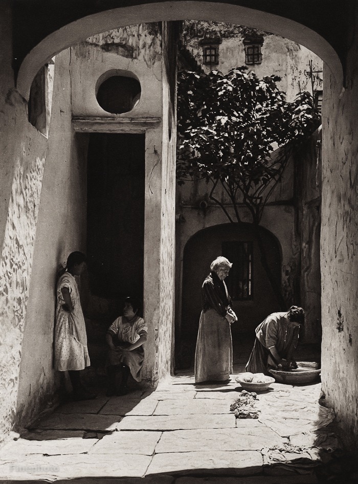 1922 Vintage SPAIN Vejer de la Frontera Peasant Court Garden Photo Art ...