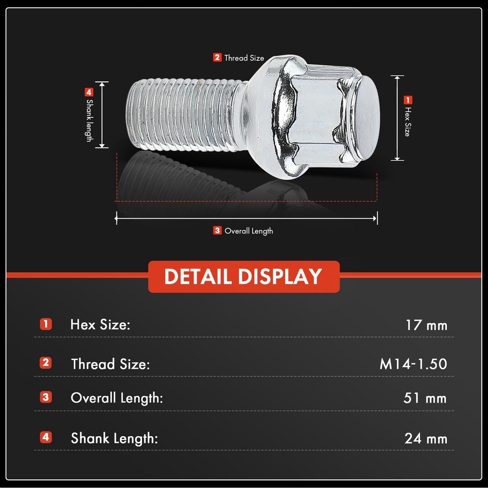 4x M14x1.5mm Wheel Lock Stud Bolt &1x Key for Audi A3 A4 A6 TT Porsche ...