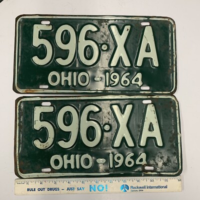 1964 Ohio License Plate Pair SET 596 XA Car Truck Vintage Automobile | eBay
