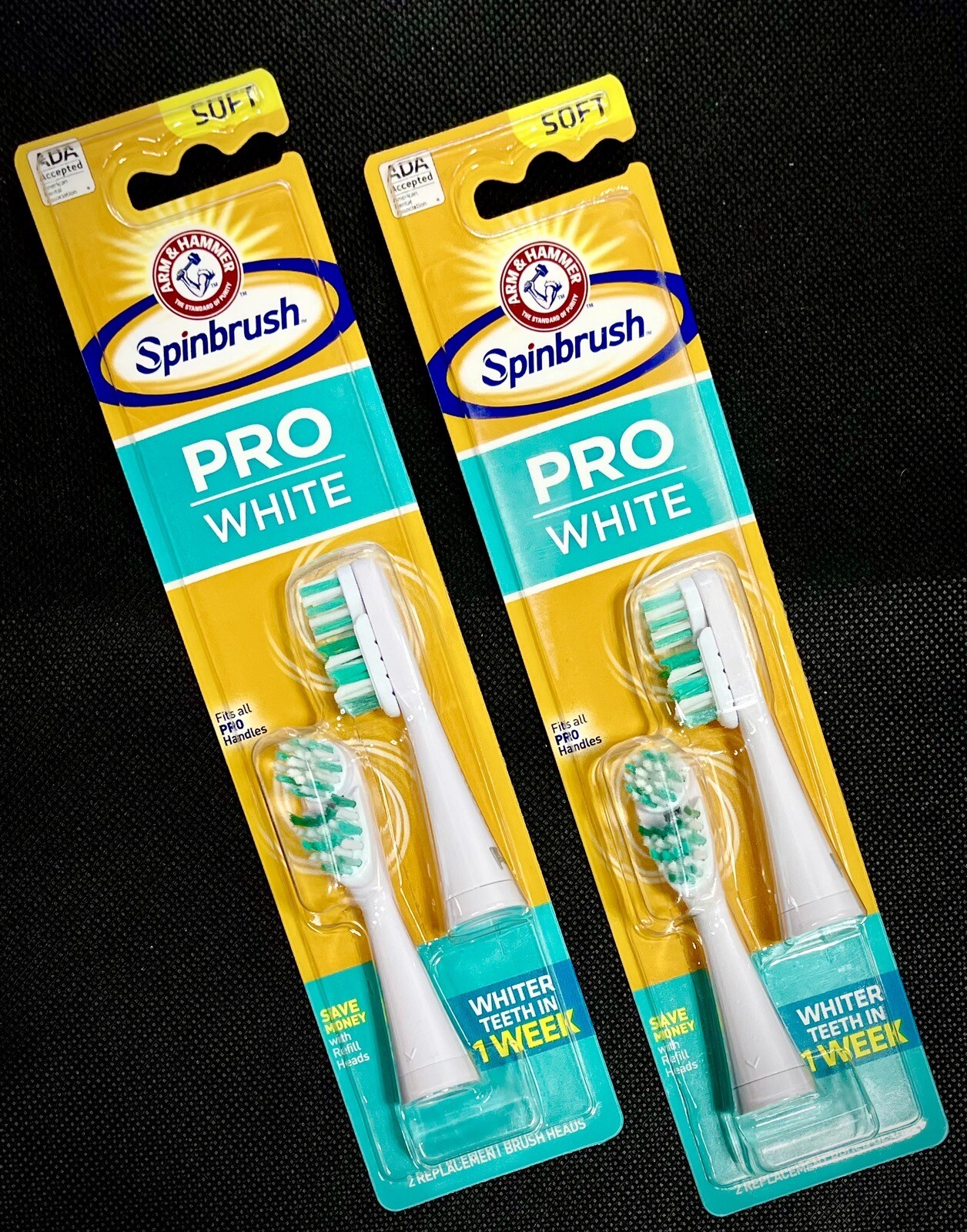2x 2 Pack Arm & Hammer Spinbrush Pro White Replace Brush Heads Soft ...