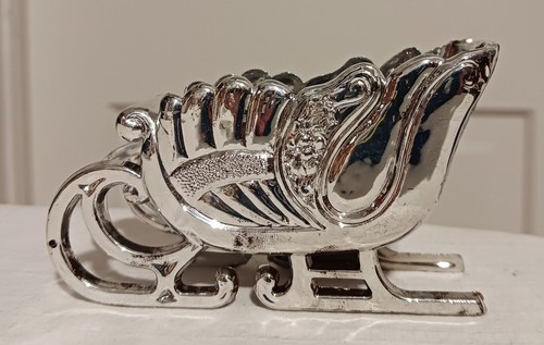 Vintage Christmas Hard Plastic Sled Sleigh Silver Tone | eBay