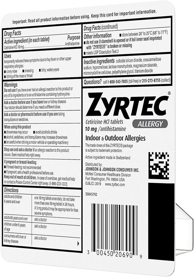 ZYRTEC 90 TABLETS *ORIGINAL STRENGTH* 24 HR INDOOR/OUTDOOR ALLERGY open ...
