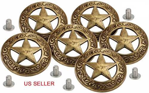 6 PC Antique Brass Engraved Ranger Star Conchos 1-1/8. Screw Back. US ...