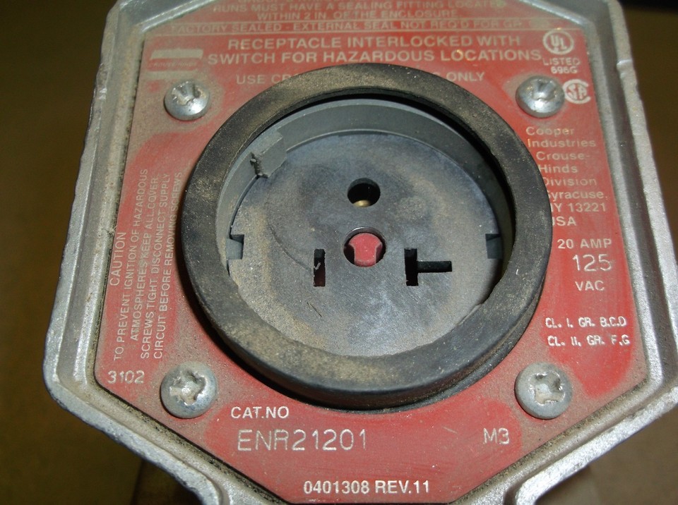 Crouse Hinds ENR21201 Hazardous Location Receptacle 20A 125VAC *FREE ...