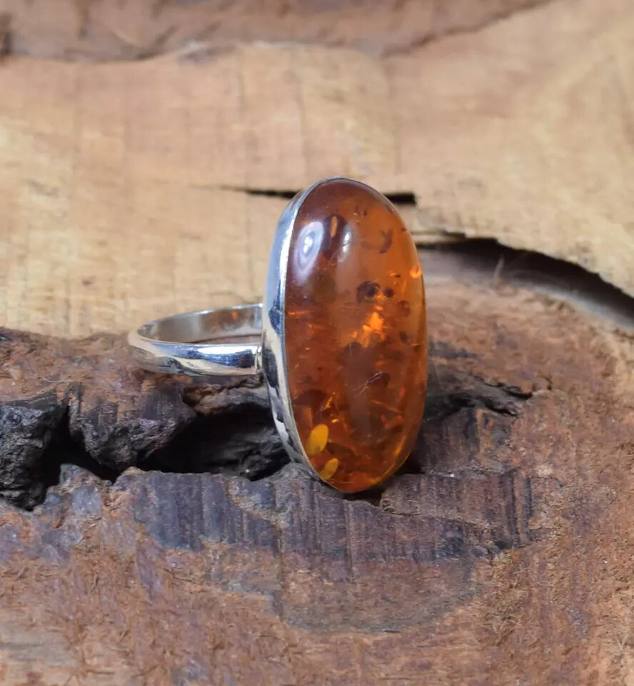 Natural Amber Gemstone 925 Sterling Silver Ring Handmade Jewelry All ...