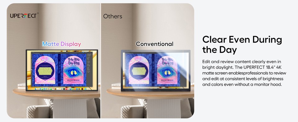 UPERFECT 18" 4K Portable Monitor 3840*2160 Ultra-Slim Screen w ...