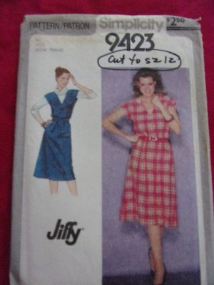 VINTAGE CUT TO SZ 12 SIMPLICITY JIFFY # 9423 JUMPER/DRESS SEWING ...