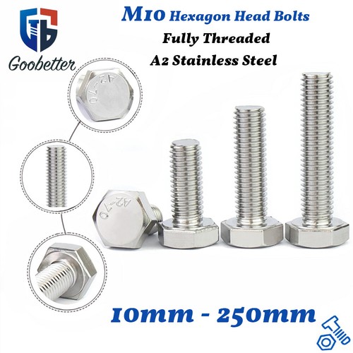 M10 Hexagon Head Fully Threaded Set Screws A2 Stainless Steel Bolts ...
