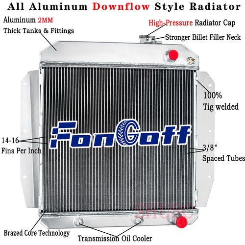 3 Row Aluminum Radiator For 1955-1959 56 Chevy Pickup Truck 3.8L-5.3L ...