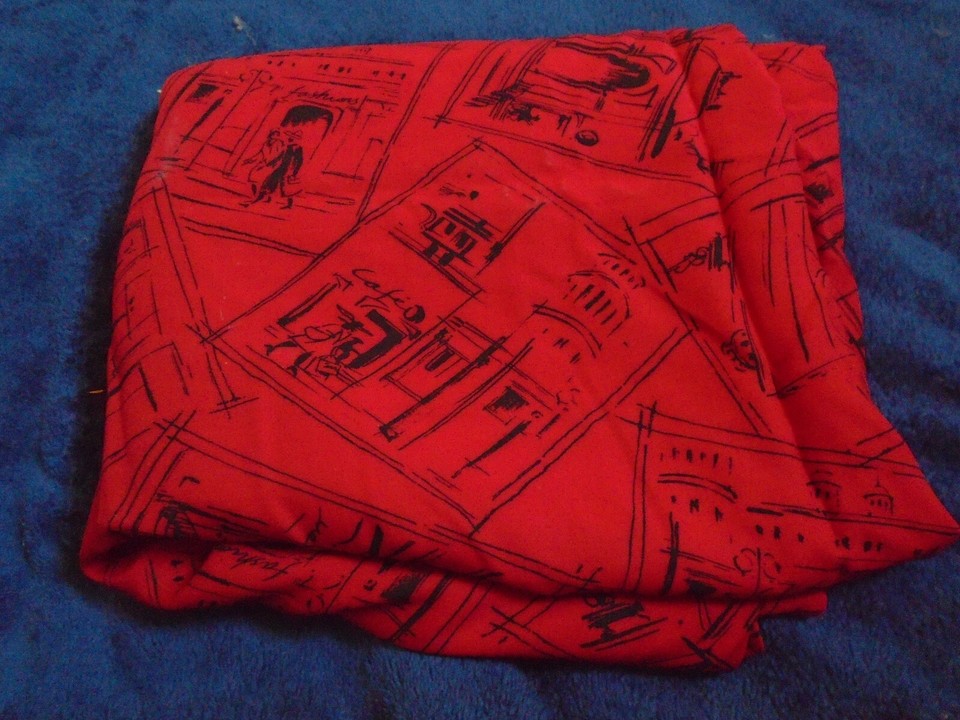 Hamil Textiles Red Poly Rayon Travel Tourist Paris Fabric, 56"x2 Yards ...