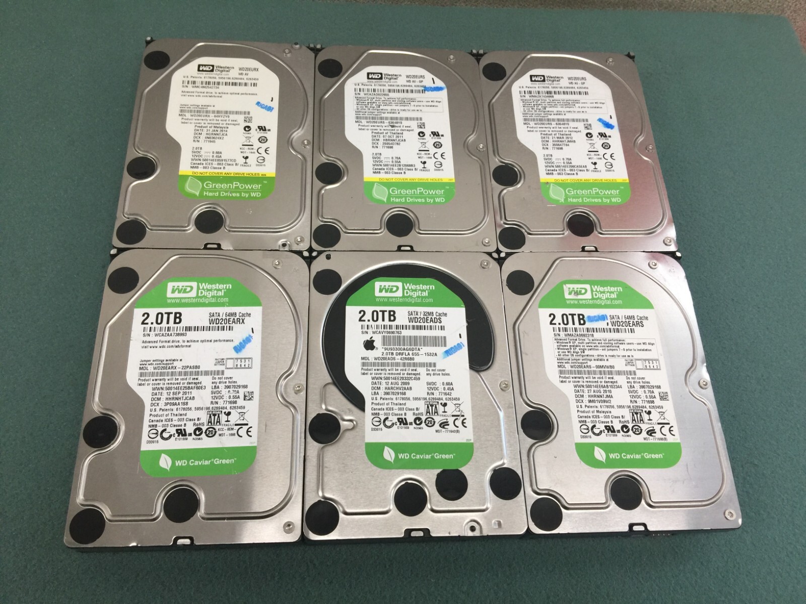 (Lot of 6) Western Digital Green Mixed 2TB 3.5" SATA Internal Hard ...