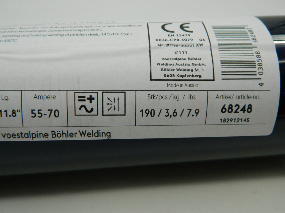 Böhler Welding Stabelektrode 2,5 x 300mm Thermanit XW Schweißelektrode ...