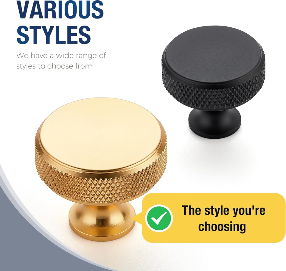 25 Pack Brushed Brass Kitchen Cabinet Hardware Knobs round Solid Knurled Handles | eBay