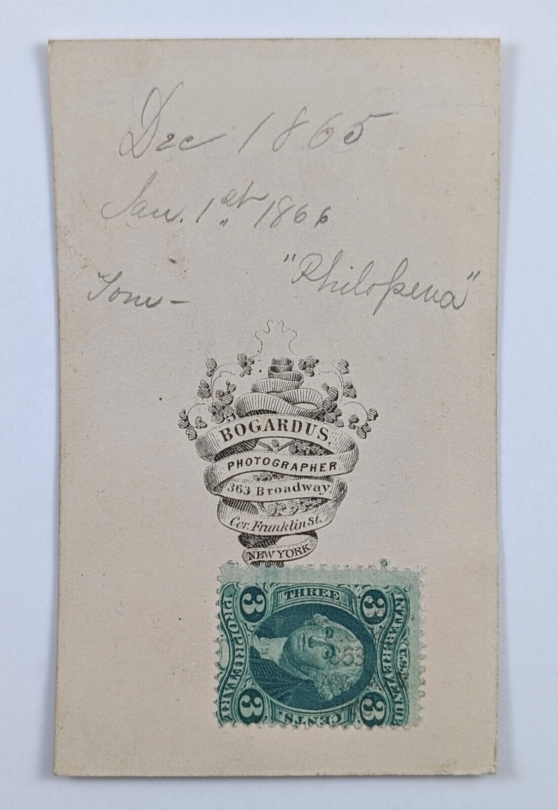 1860s CDV Photo Young Victorian Woman Bogardus New York 1865 Tax ...