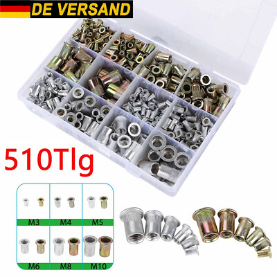 510tlg Stahl Nietmutter-Sortiment Box Blindnietmuttern Satz ...
