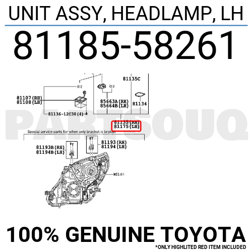 8118558261 Genuine Toyota UNIT ASSY, HEADLAMP, LH 81185-58261 | eBay
